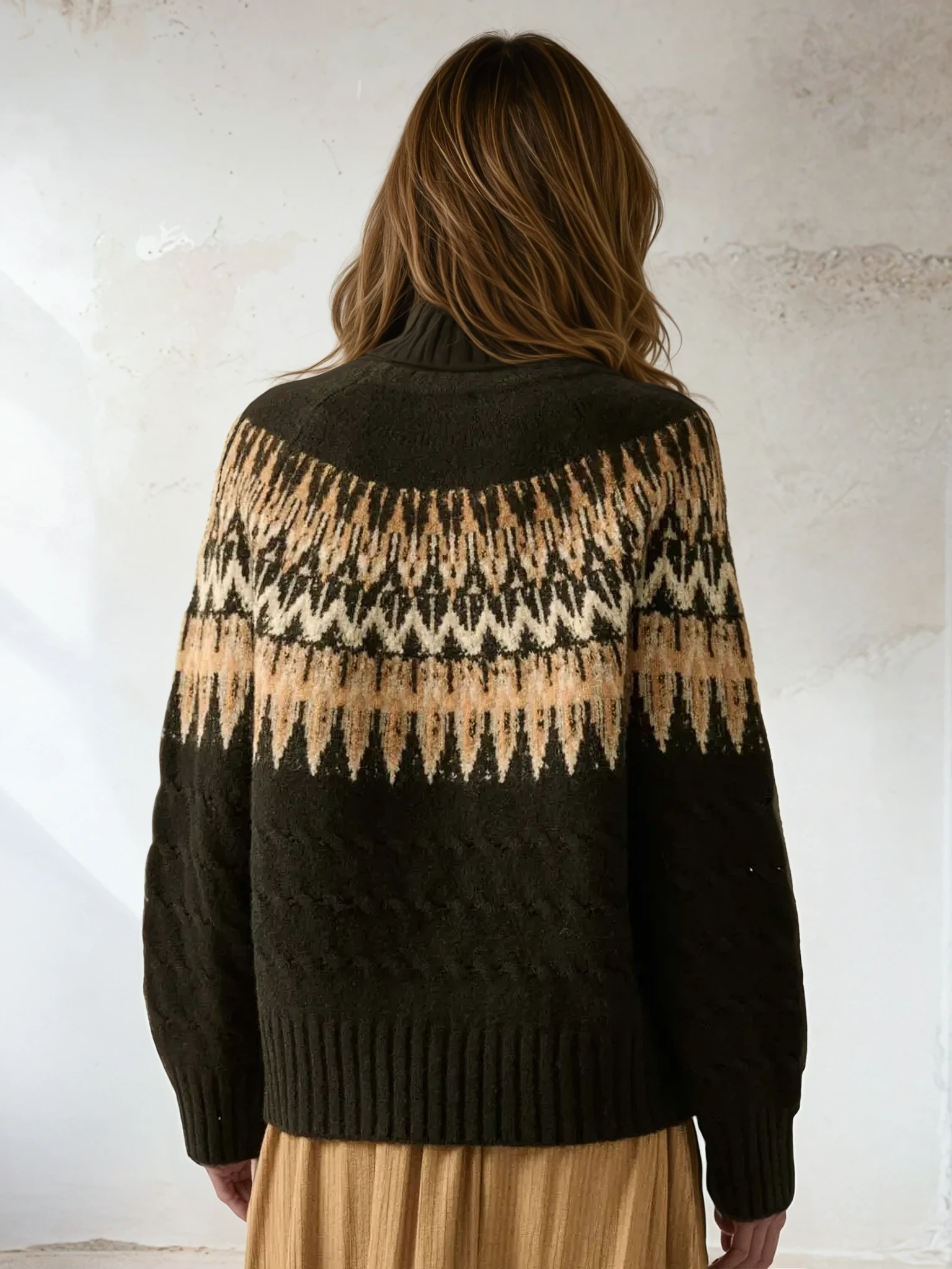 Cable Knit Fair Isle Sweater Black – graced